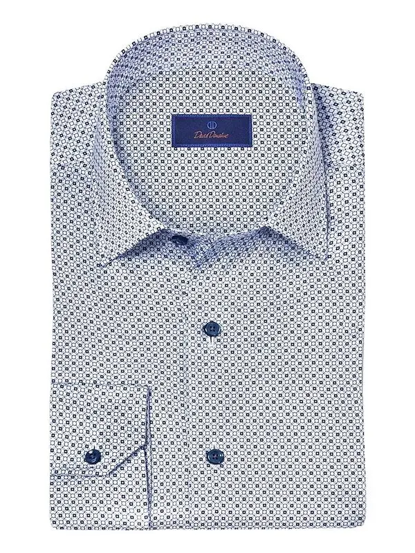 David Donahue Printed Sport Shirt - Blue