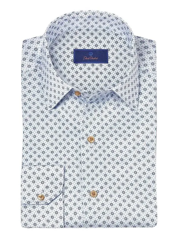 David Donahue Printed Sport Shirt - White/ Blue