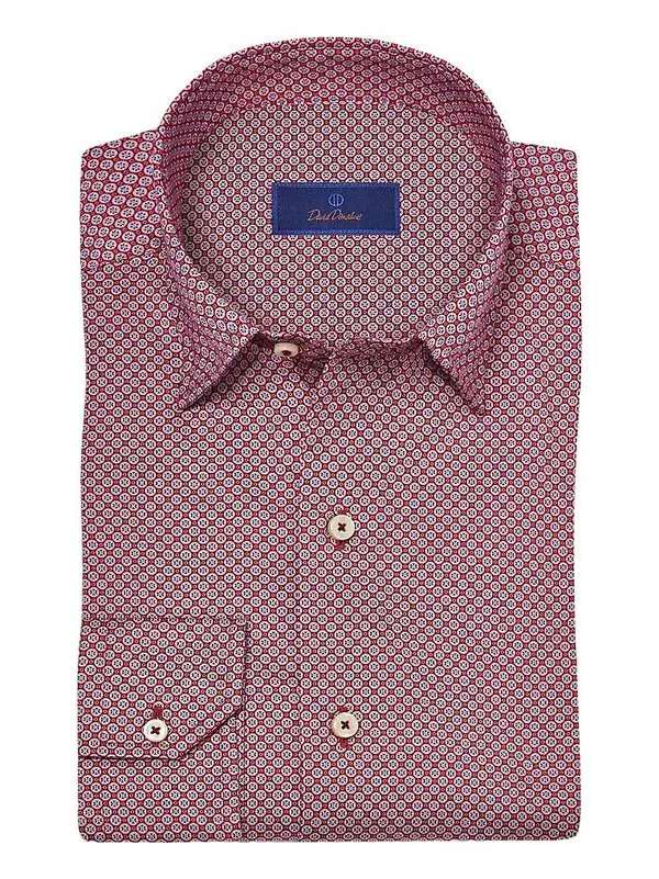 David Donahue Printed Sport Shirt - Berry