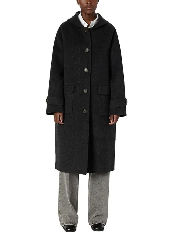 Gerard Darel Mariam Wool Hooded Coat - Charcoal