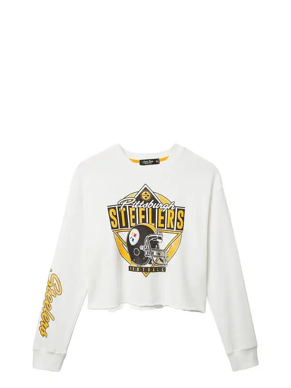 Junk Food Clothing Nfl Pittsburgh Steelers Helmet Crop Fleece Sweatshirt - Vintage White