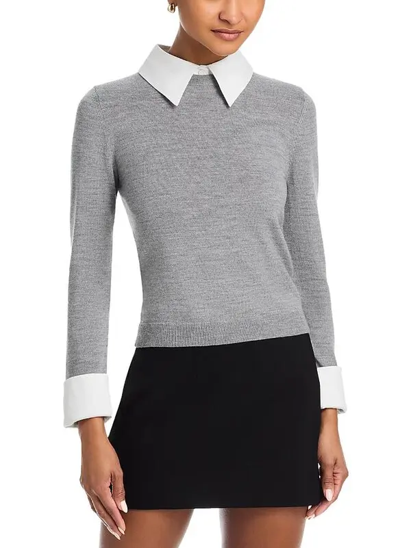 Alice + Olivia Porla Collared Sweater - Medium Heather Grey