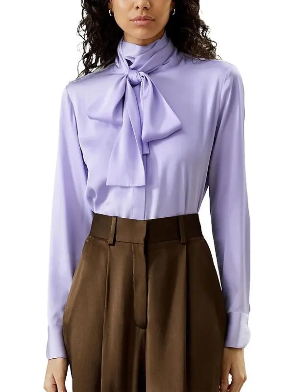 Lilysilk Silk Turtleneck Blouse With Ribbon Detail - Lilac