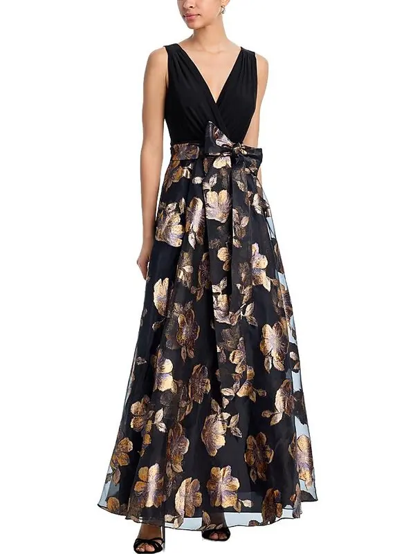 Eliza J Sleeveless Ballgown With Sash - Black Gold