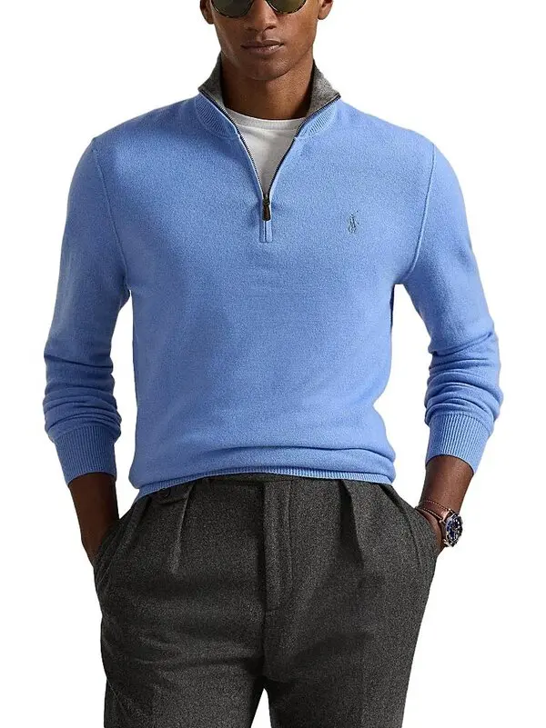 Polo Ralph Lauren Cashmere Quarter Zip Mock Neck Sweater - Blue