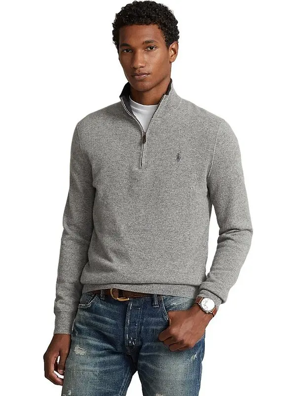 Polo Ralph Lauren Cashmere Quarter Zip Mock Neck Sweater - Fawn Grey Heather
