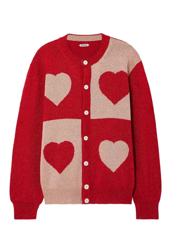 BODE Heart Lamé Cardigan - Red