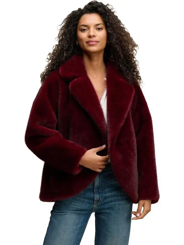 Velvet By Graham & Spencer Carolyn Faux Fur Jacket - Burgundy / Red