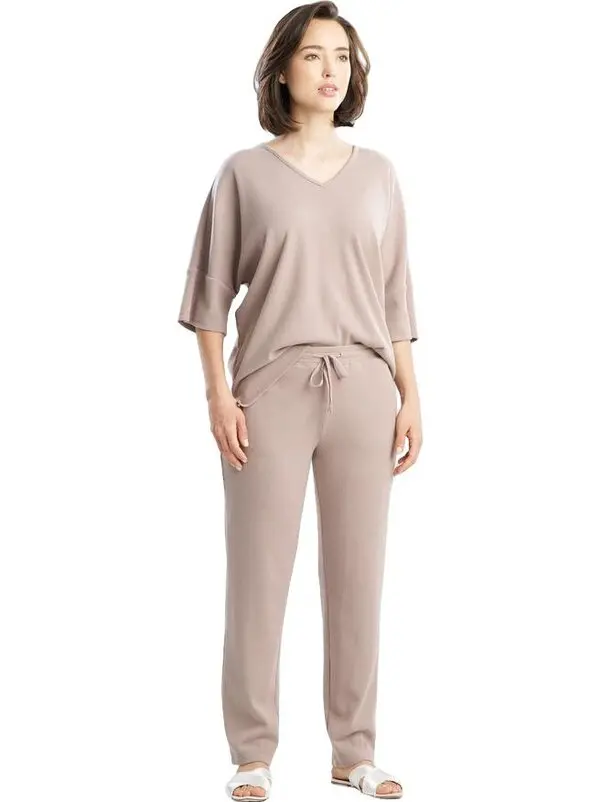 Natori Tranquility Waffle Tapered Pants - Brown