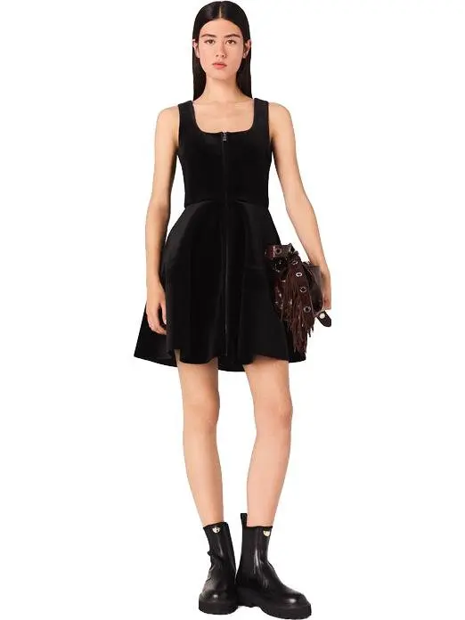 Maje Mini Velvet Skater Dress - Black