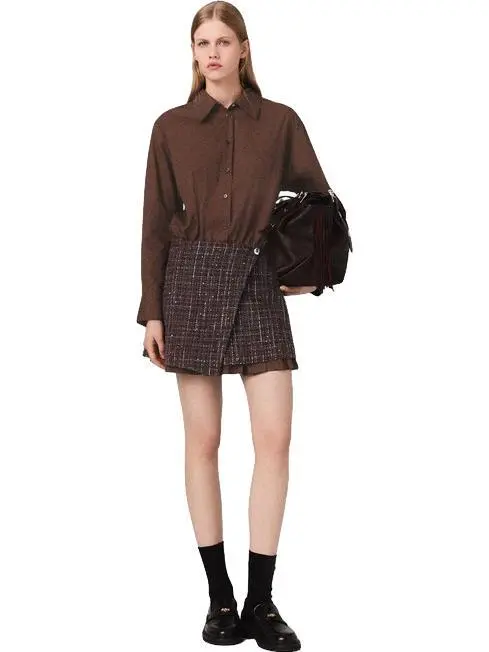 Maje 2-in-1 Mini Shirt Dress - Brown