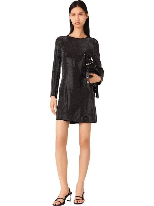 Maje Rhinestone Knit Mini Dress - Black