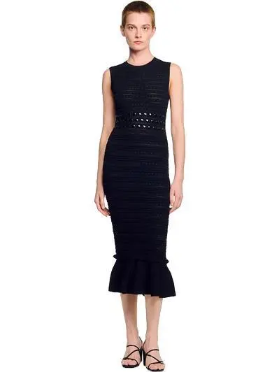 Sandro Knit Midi Dress With Studs - Black