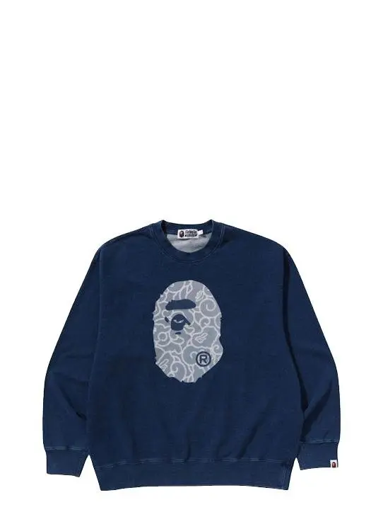 BAPE Cloud Camo Ape Head Relaxed Fit Crewneck Sweatshirt - Navy Blue