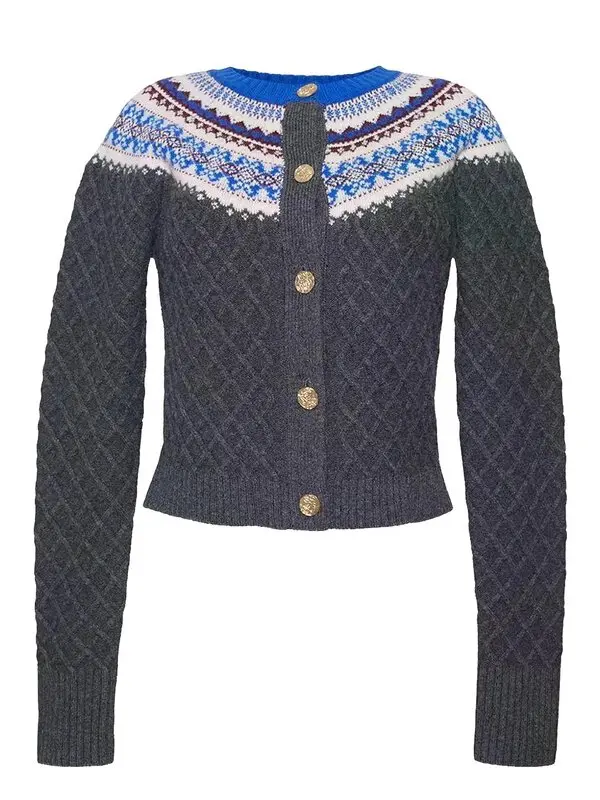 Cara Cara Fairisle Cable-knit Cardigan - Grey