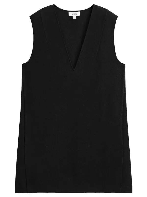 Cos Boiled Wool V-neck Mini Dress - Black