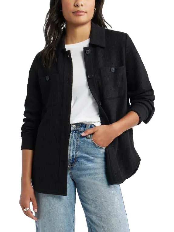 Caslon Textured Knit Shirt Jacket - Black