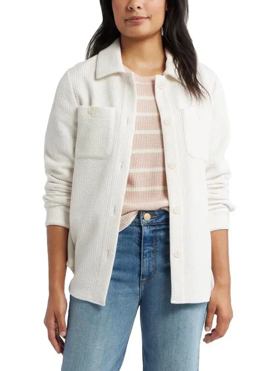 Caslon Textured Knit Shirt Jacket - Ivory Pristine