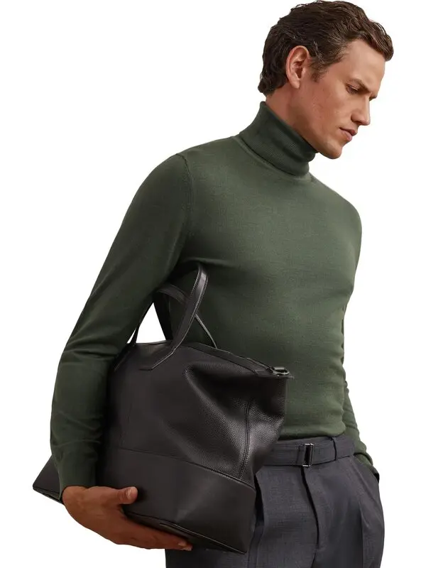 REISS Caine Merino Wool Roll-neck Jumper - Kale Green