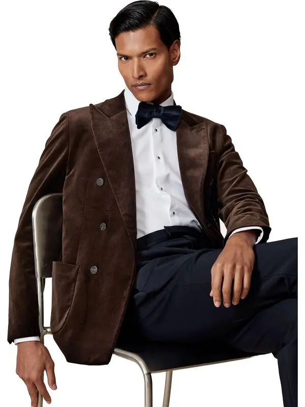 REISS Royale Double-breasted Velvet Blazer Tailored-fit - Chocolate Brown