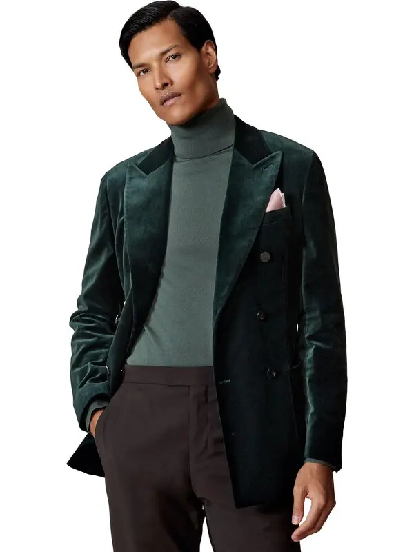 REISS Royale Double-breasted Velvet Blazer Tailored-fit - Emerald Green