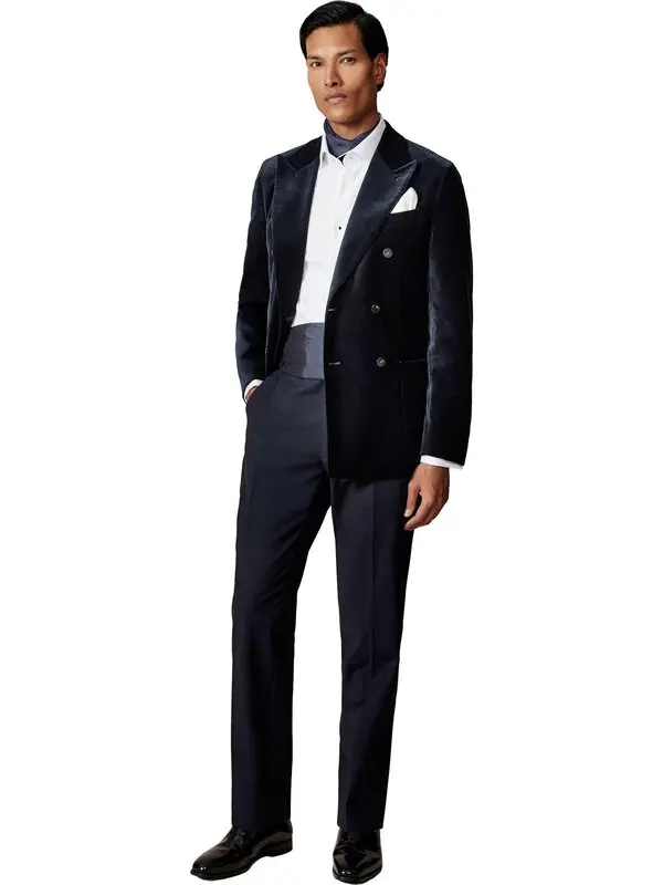 REISS Royale Double-breasted Velvet Blazer Tailored-fit - Navy