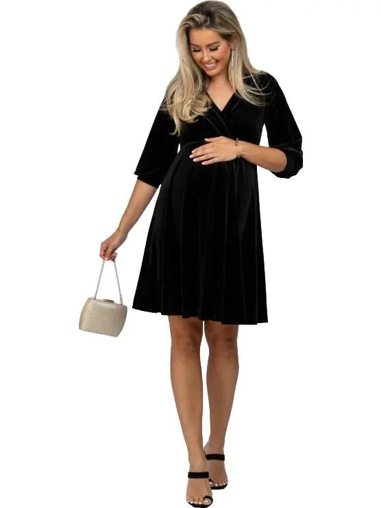 PINKBLUSH Velvet Wrap Front Babydoll Dress - Black