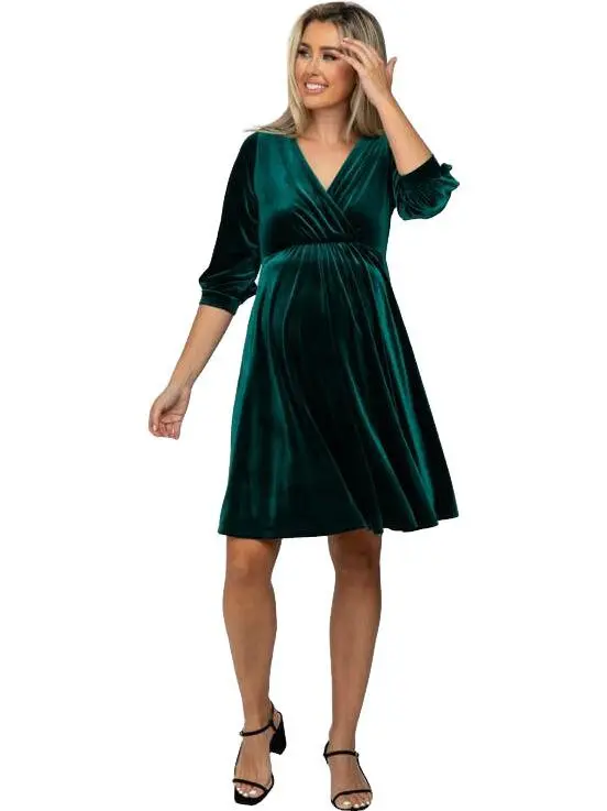 PINKBLUSH Velvet Wrap Front Babydoll Dress - Green