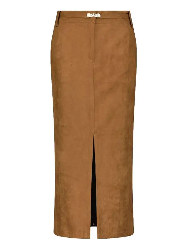 THE NOLI SHOP Kendra Sueded Midi Skirt - Cognac