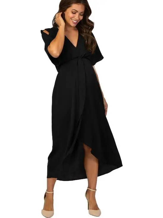 PINKBLUSH Open Sleeve Wrap Midi Dress - Black