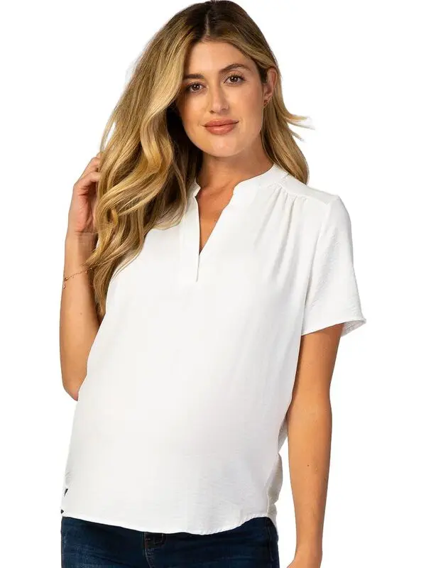 PINKBLUSH Short Sleeve V-neck Blouse - White