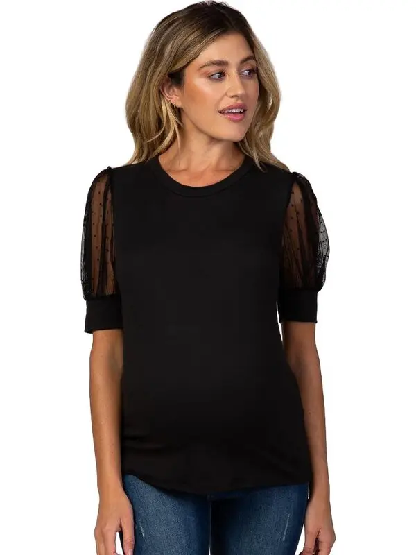 PINKBLUSH Mesh Sleeve Maternity Top - Black