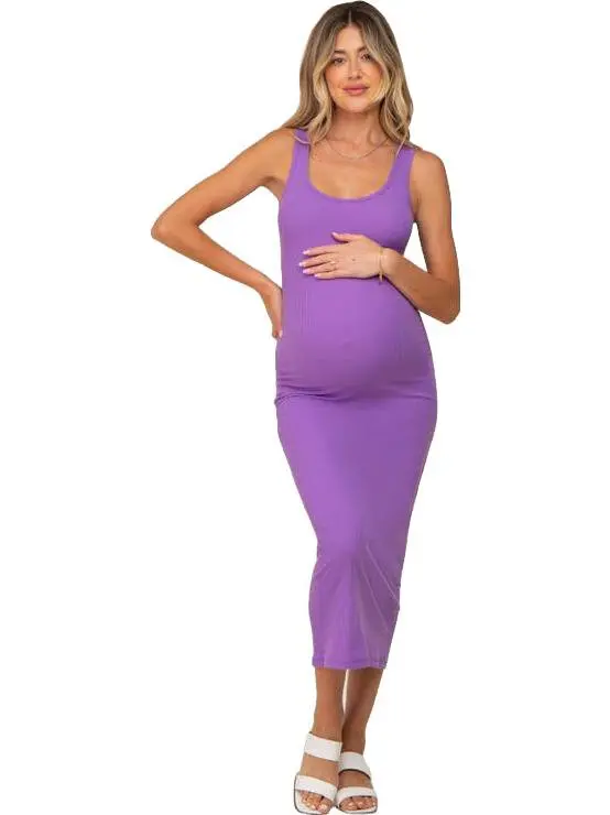PINKBLUSH Ribbed Basic Maternity Maxi Dress - Lavender