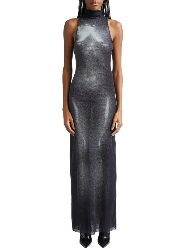 Jean Paul Gaultier Body Dust Print Mesh Dress - Black/silver