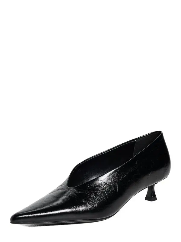 TONY BIANCO Leather Kitten Heels - Black Crinkle