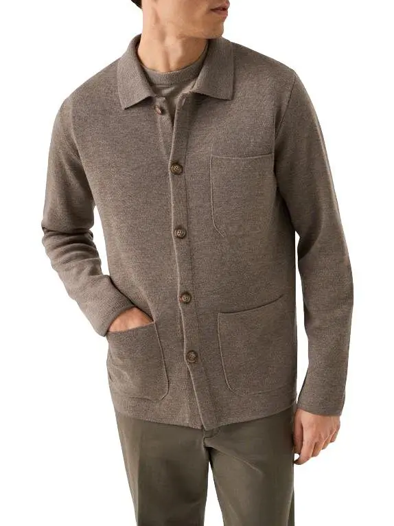 Eton Merino Wool Milano Knit Overshirt - Light Beige