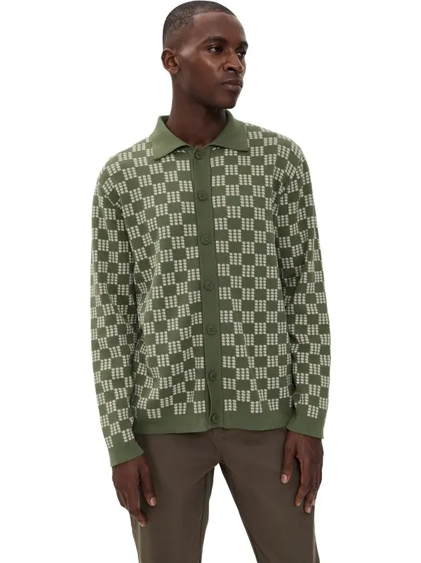 FAR AFIELD Crisscross Buttoned Sweater - Green/stone