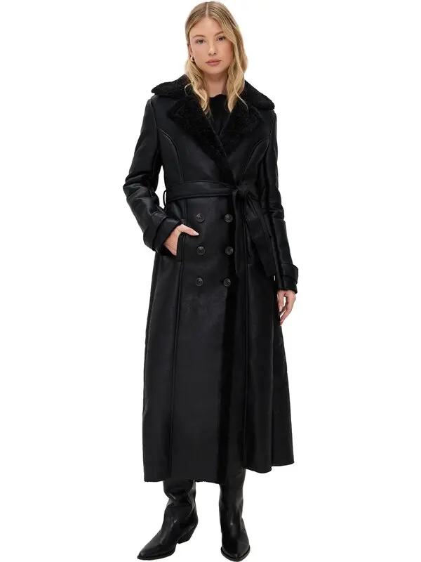 Bardot Vegan Leather Trench Coat - Black