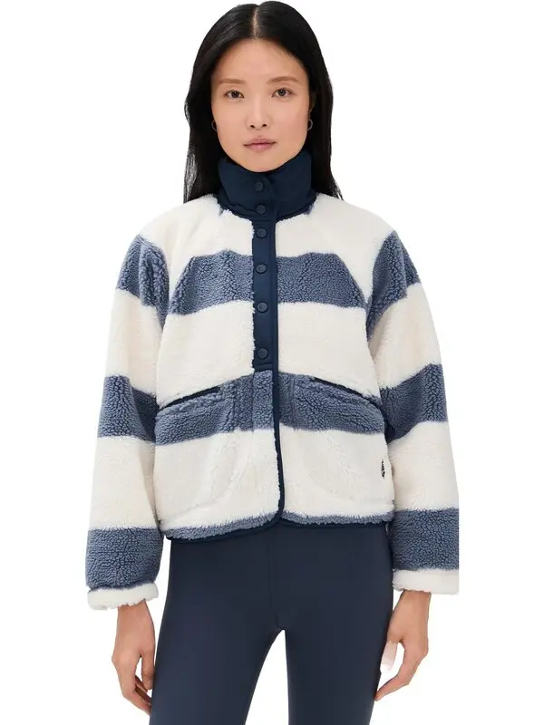 Free People Rocky Ridge Sherpa Jacket - Rugby Stripes Ivory