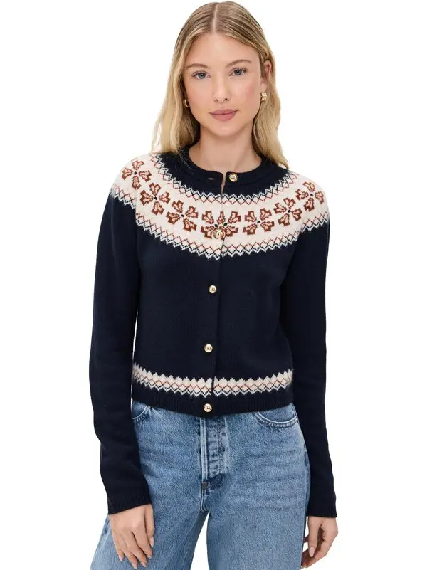 FRAME Cashmere Fair Isle Cardigan - Navy