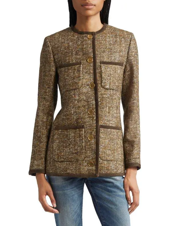 Golden Goose Journey Boxy Tweed Jacket - Turkish Coffee