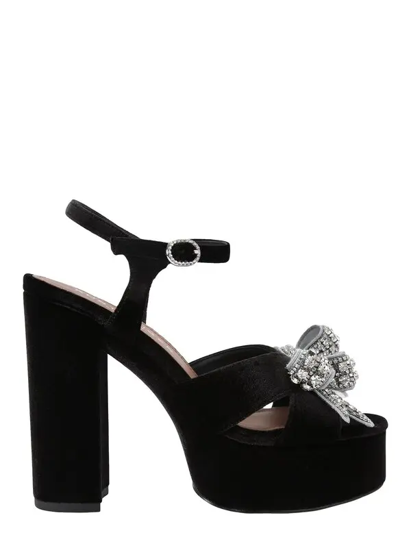 Kurt Geiger Velvet Embellished Bow Platform Sandals - Black