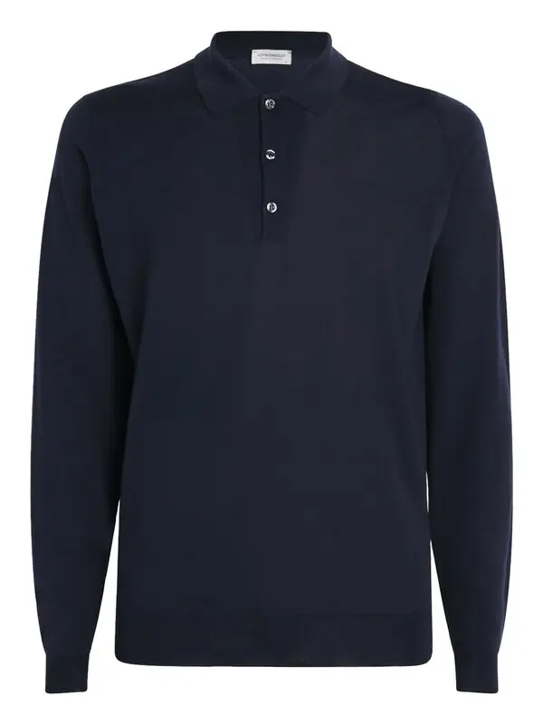 John Smedley Extra Fine Merino Long-sleeve Herbie Polo Shirt - Navy