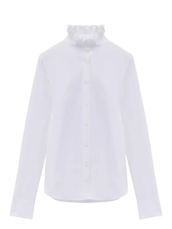 Alexander McQueen Cotton Ruffle-trimmed High-neck Shirt - White