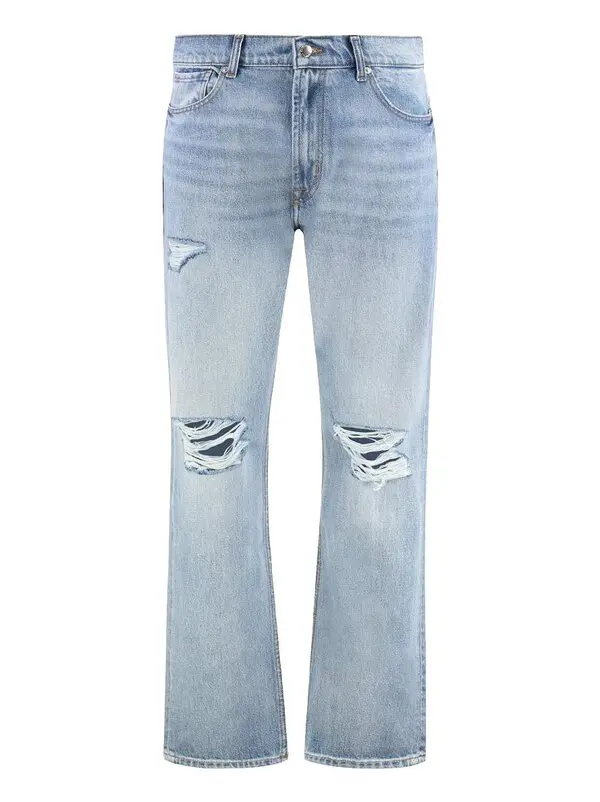 7 For All Mankind Elephant Leg Ripped Denim Jeans - Navy