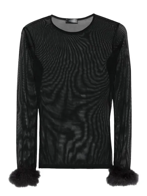 MUGLER Marabou Trim Mesh Top - Black
