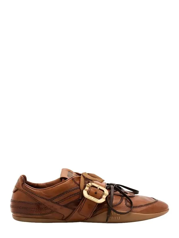 Miu Miu Allacciate Leather Buckle Low-top Sneakers - Cognac