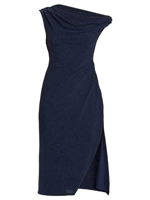 Ramy Brook Benja Ribbed Asymmetric Midi Dress - Navy