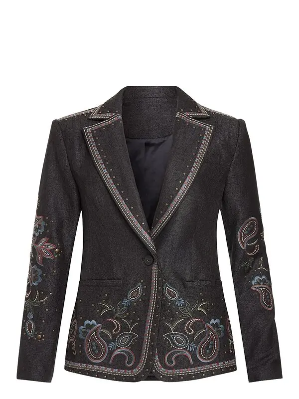 Ramy Brook Laura Embroidered Denim Blazer - Blue