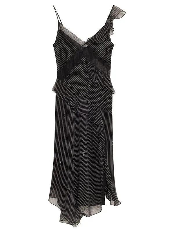 Diane Von Furstenberg Sloane Pinstripe Script Ruffle Silk Midi Dress - Signature Pinstripe Black